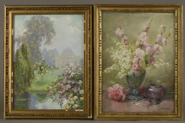 François Rivoire | Bouquet of flowers; Landscape of a park with a ...