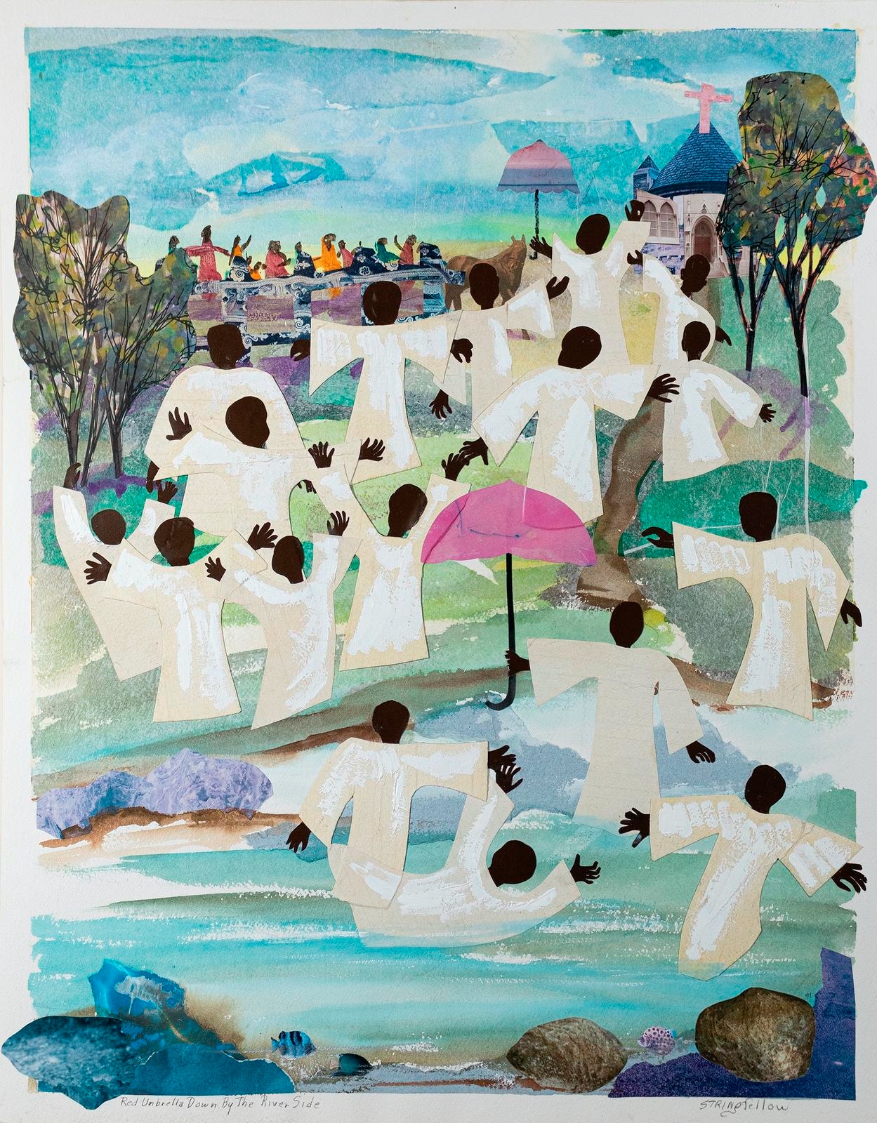 Allen Stringfellow | RED UMBRELLA DOWN BY THE RIVERSIDE (1990) | MutualArt