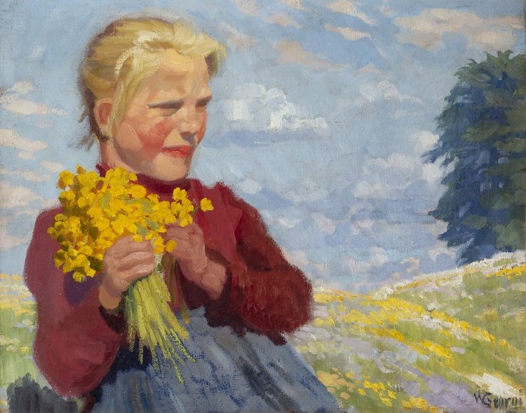 Walter Georgi | Junges Mädchen mit einem Strauß gelber Sommerblumen ...