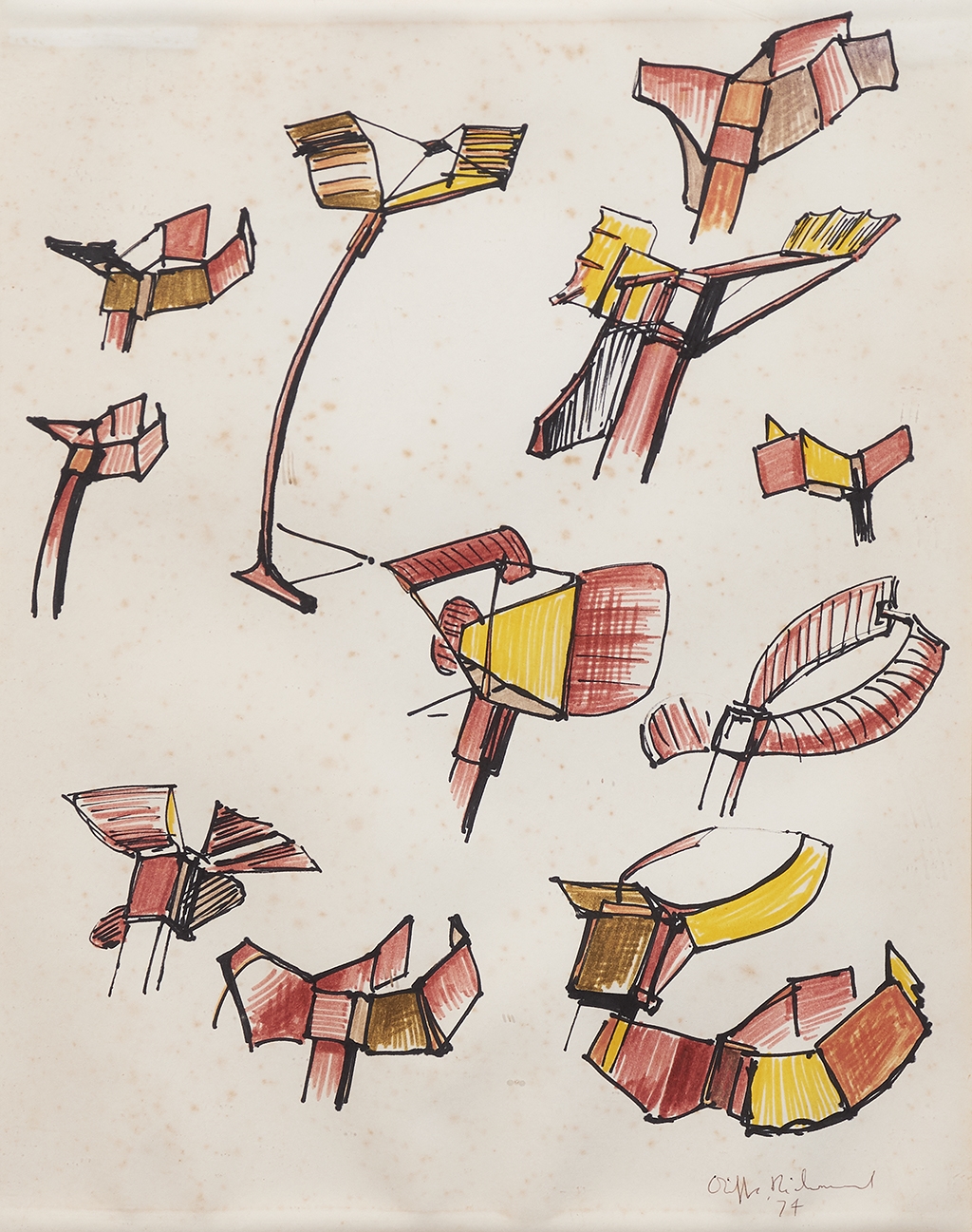 Oliffe Richmond | Twelve sketches for wood sculptures in curved form ...