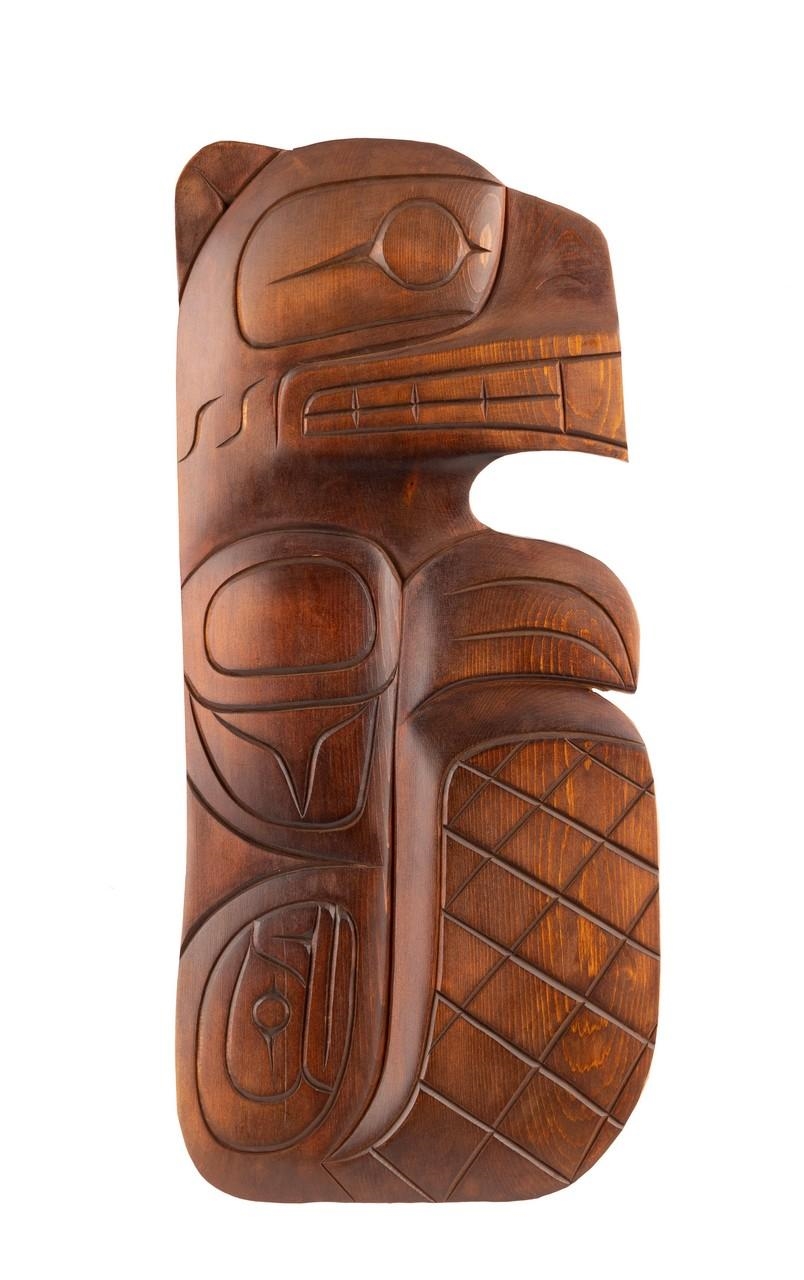 Doran Lewis | a carved and stained cedar plaque depicting Beaver, Frog ...