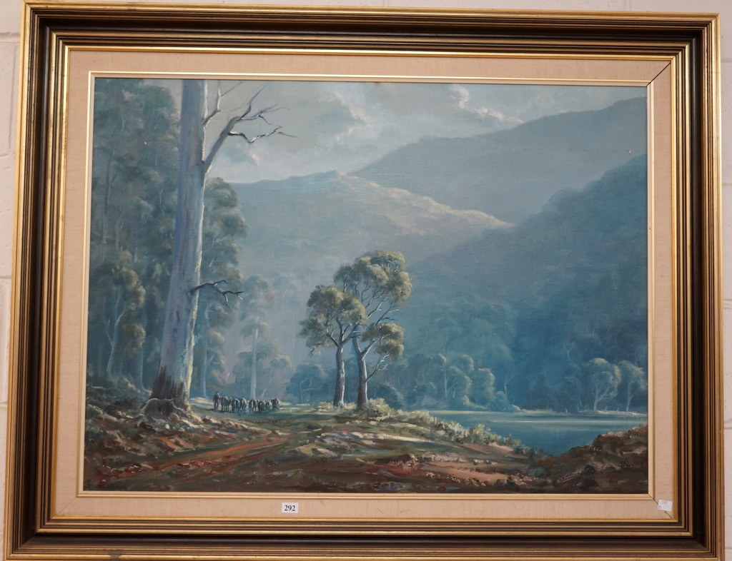 Ernest A. Trembath | Australian landscape with cattle drover | MutualArt