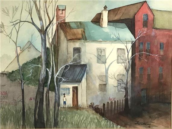 John Altobelli | Corner house with man standing out front (73) | MutualArt