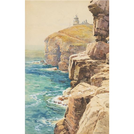 Ernest W. Haslehust | LIGHTHOUSE AND CLIFFS | MutualArt