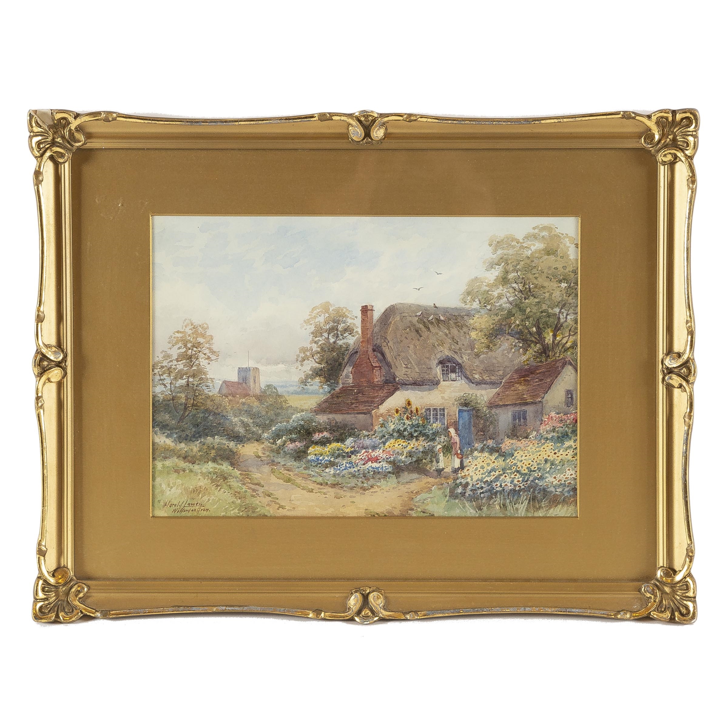 Harold Lawes | OUTSIDE A THATCHED COTTAGE AND GARDEN | MutualArt