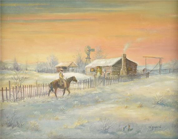 Cal Gaspard | Frontier Cabin in the Snow | MutualArt