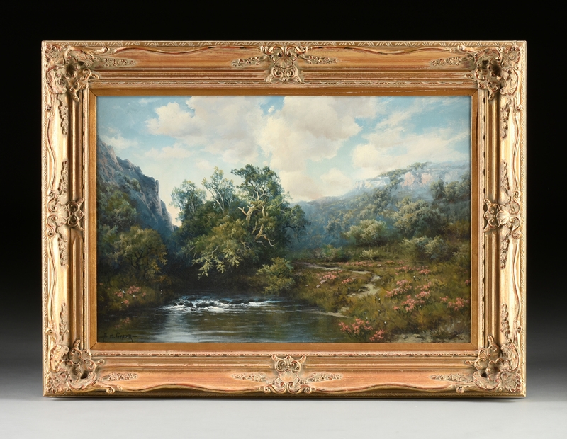 A.D. Greer | River Landscape with Red Wildflowers | MutualArt