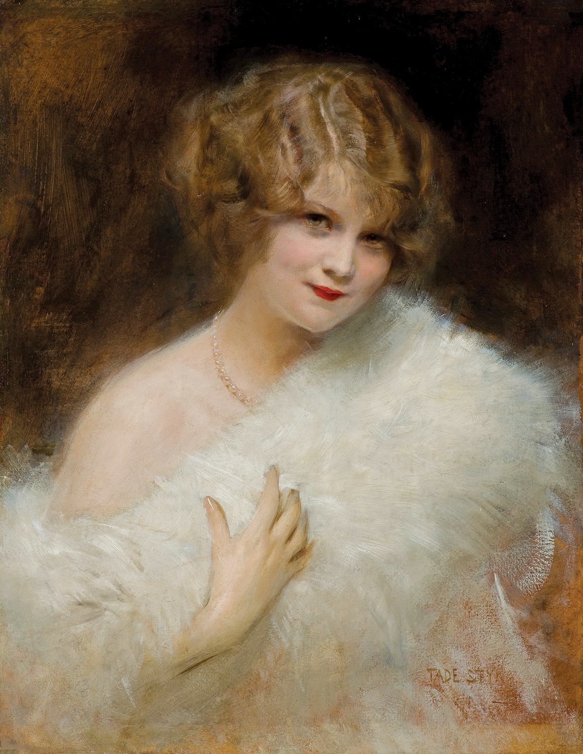 Tadé Styka | PORTRET DAMY W PERŁACH | MutualArt