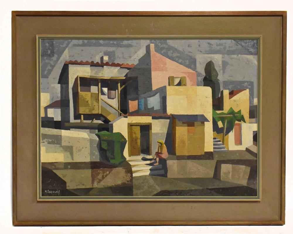 Manos Sofianos | figure seated on town steps with buildings beyond ...
