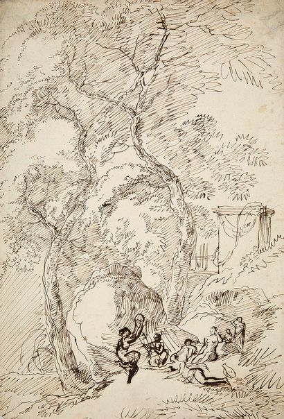 Nicolas Bertin | Pen and brown ink over black pencil lines. | MutualArt