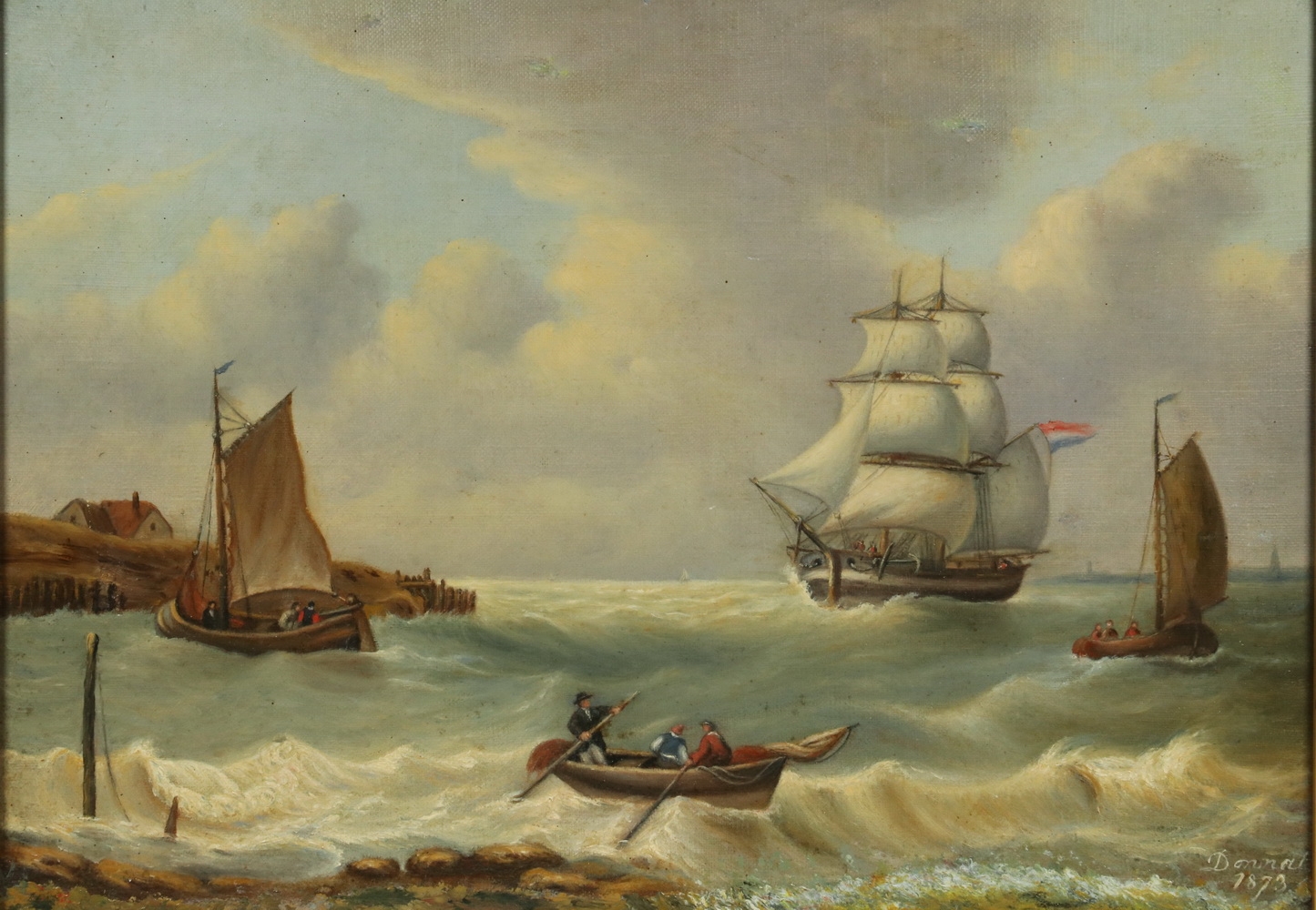 Dutch School, 19th Century | DUTCH SEASCAPE WITH SHIP AND BOATS (1873 ...