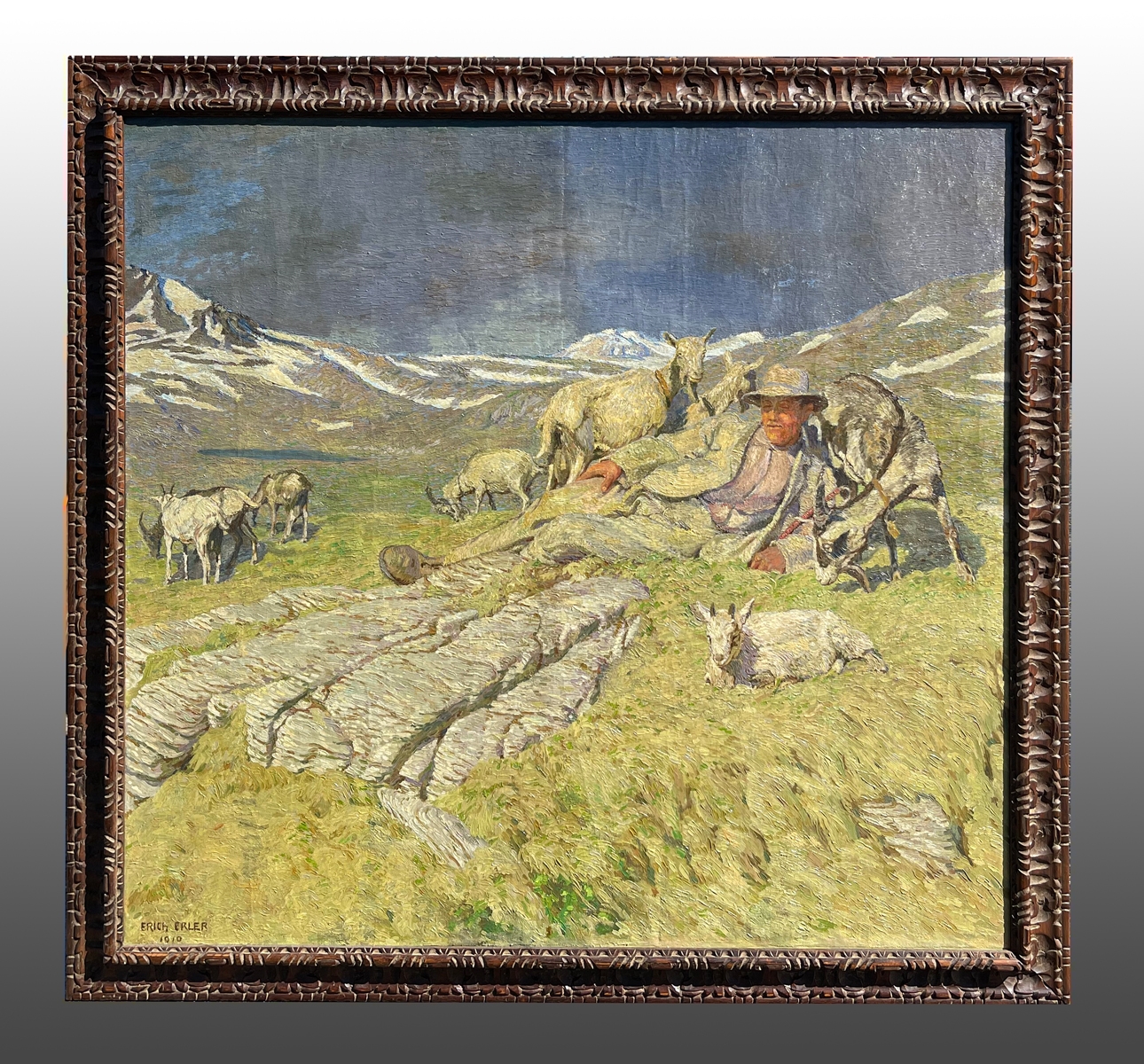 Erich Erler-Samaden | Mountain Landscape with Goat Herder at Rest ...