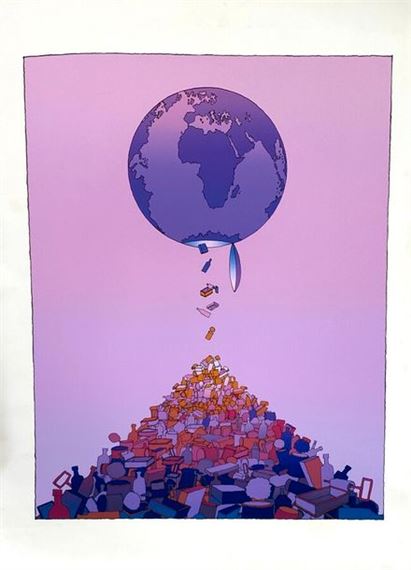 Jean-Michel Folon | Composition with a world map | MutualArt