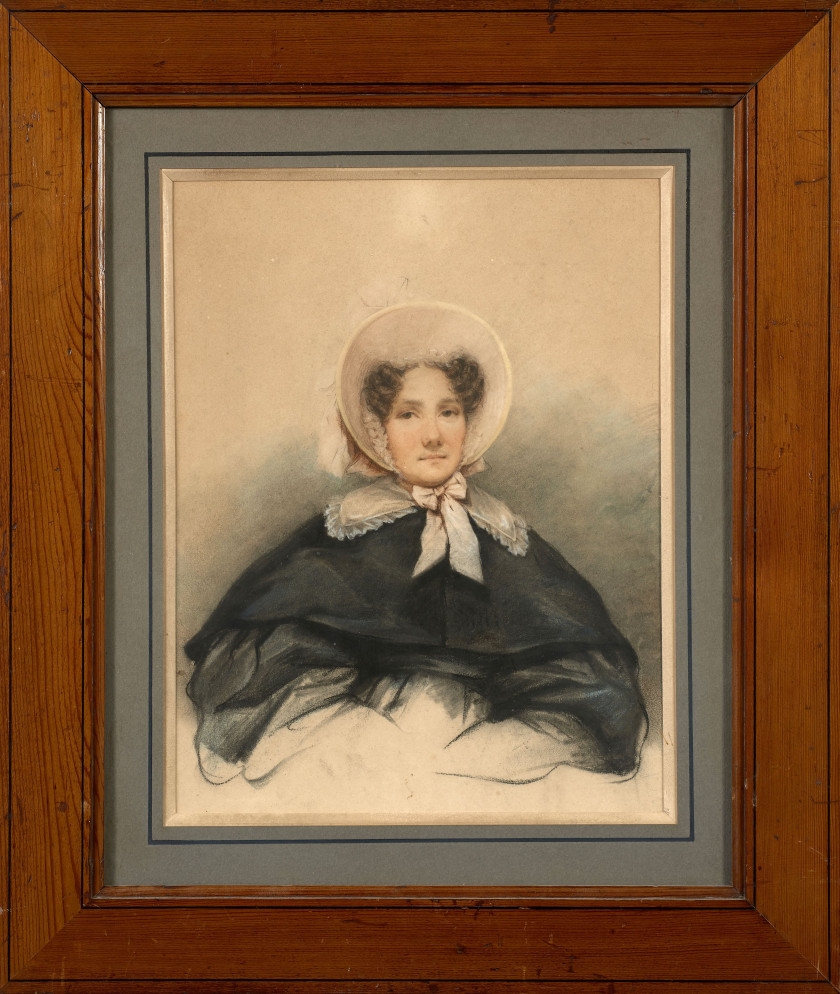 Alexandre-Marie Colin | Portrait de femme à la coiffe rose | MutualArt