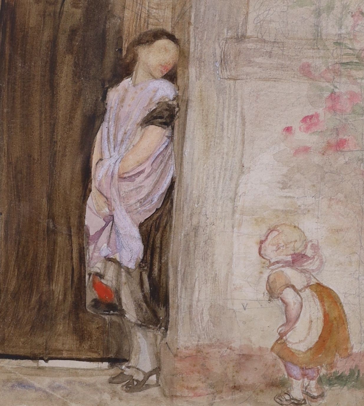 George John Pinwell | Sketch of a mother and child beside a doorway ...