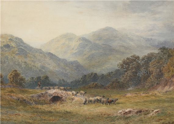 Alfred Powell | Highland landscape with a shepherd and his flock ...
