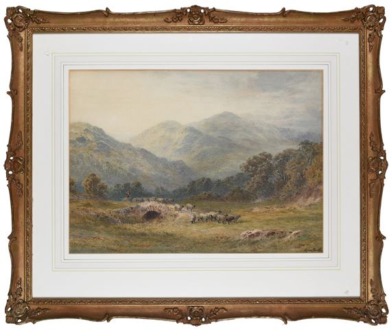 Alfred Powell | Highland landscape with a shepherd and his flock ...