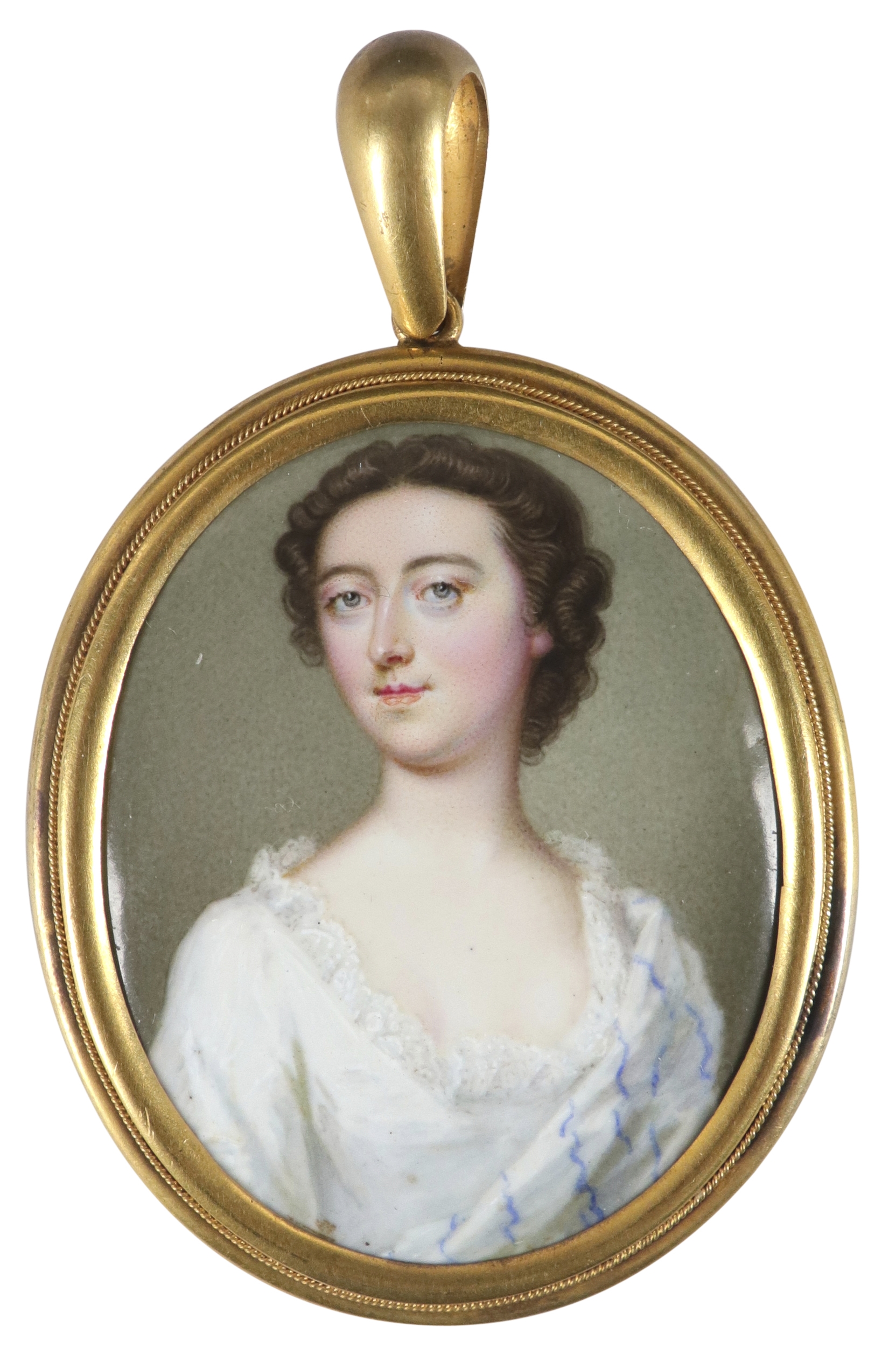 Isaac Seeman | Portrait miniature of a lady wearing a white dress ...