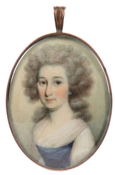 Thomas Hazlehurst | Portrait miniature of a lady wearing a blue and ...