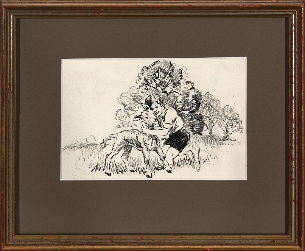 Rhys Williams | Rodney Cuddles a Lamb (1945) | MutualArt