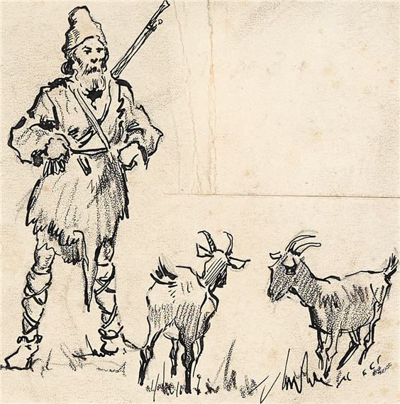 Williams Rhys | Farmer With Goats (1945) | Artwork performance at ...
