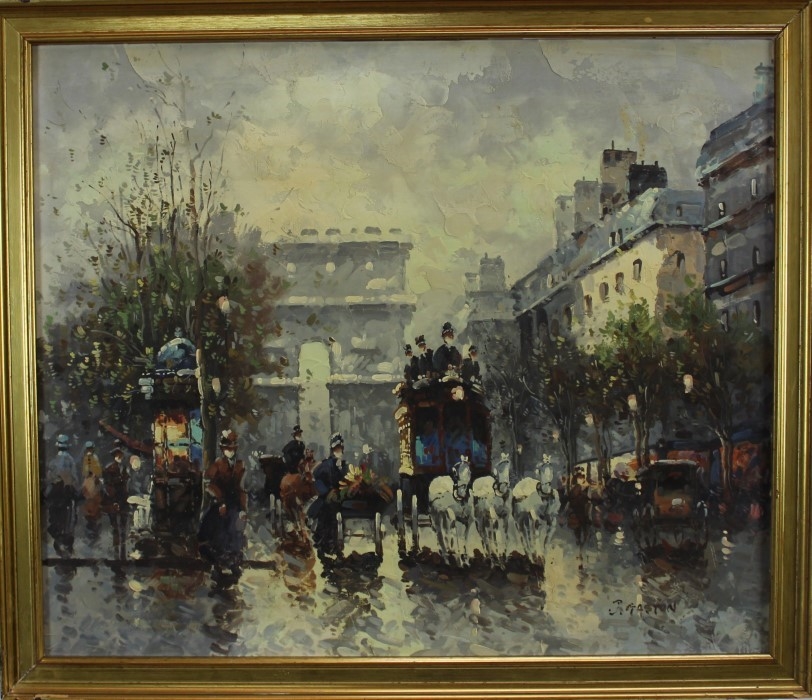 Johnny Gaston | Parisian scene with a horse drawn coach and the Arc de ...