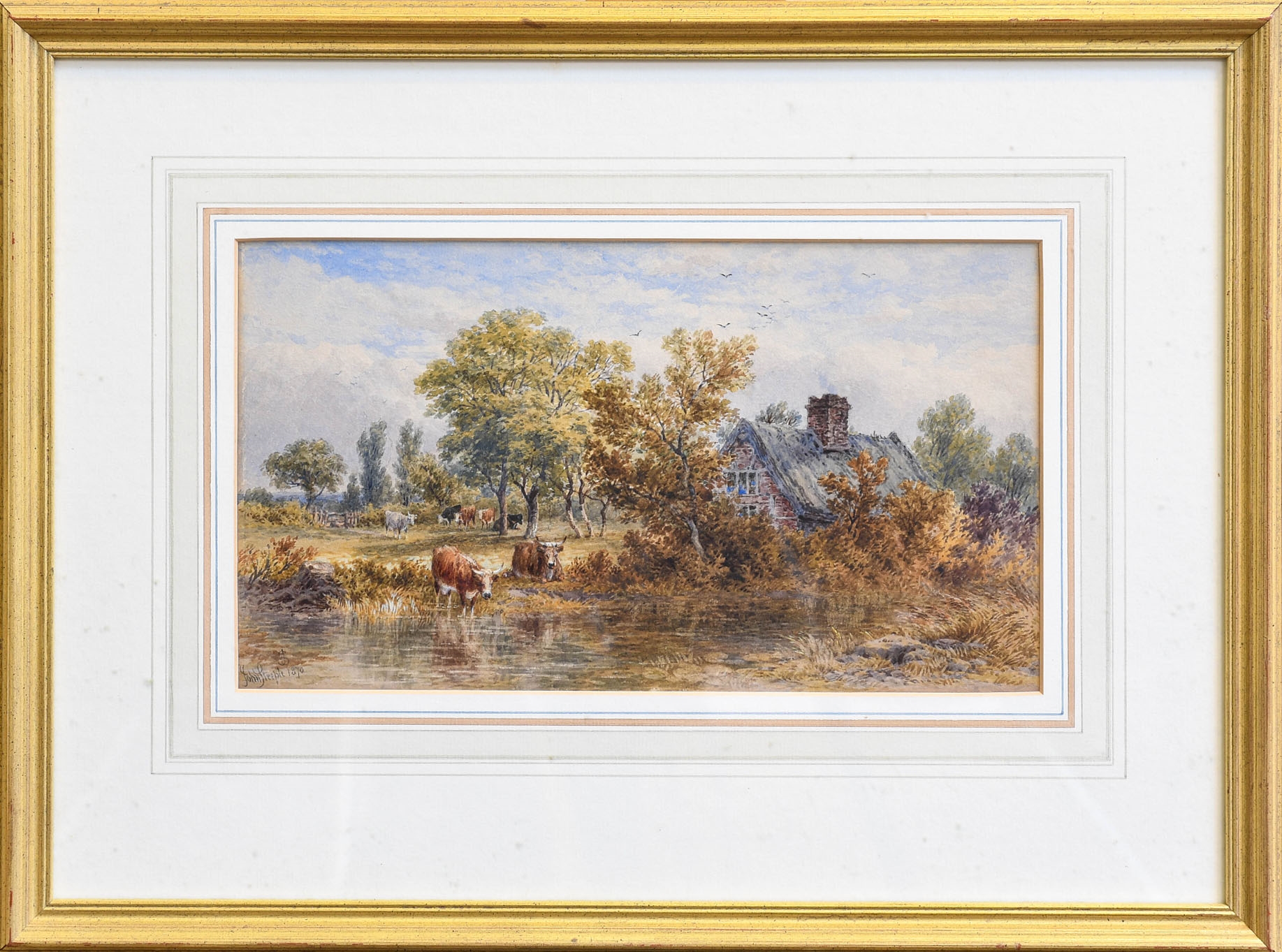 John Steeple | Cottage with cattle in landscape (1870) | MutualArt