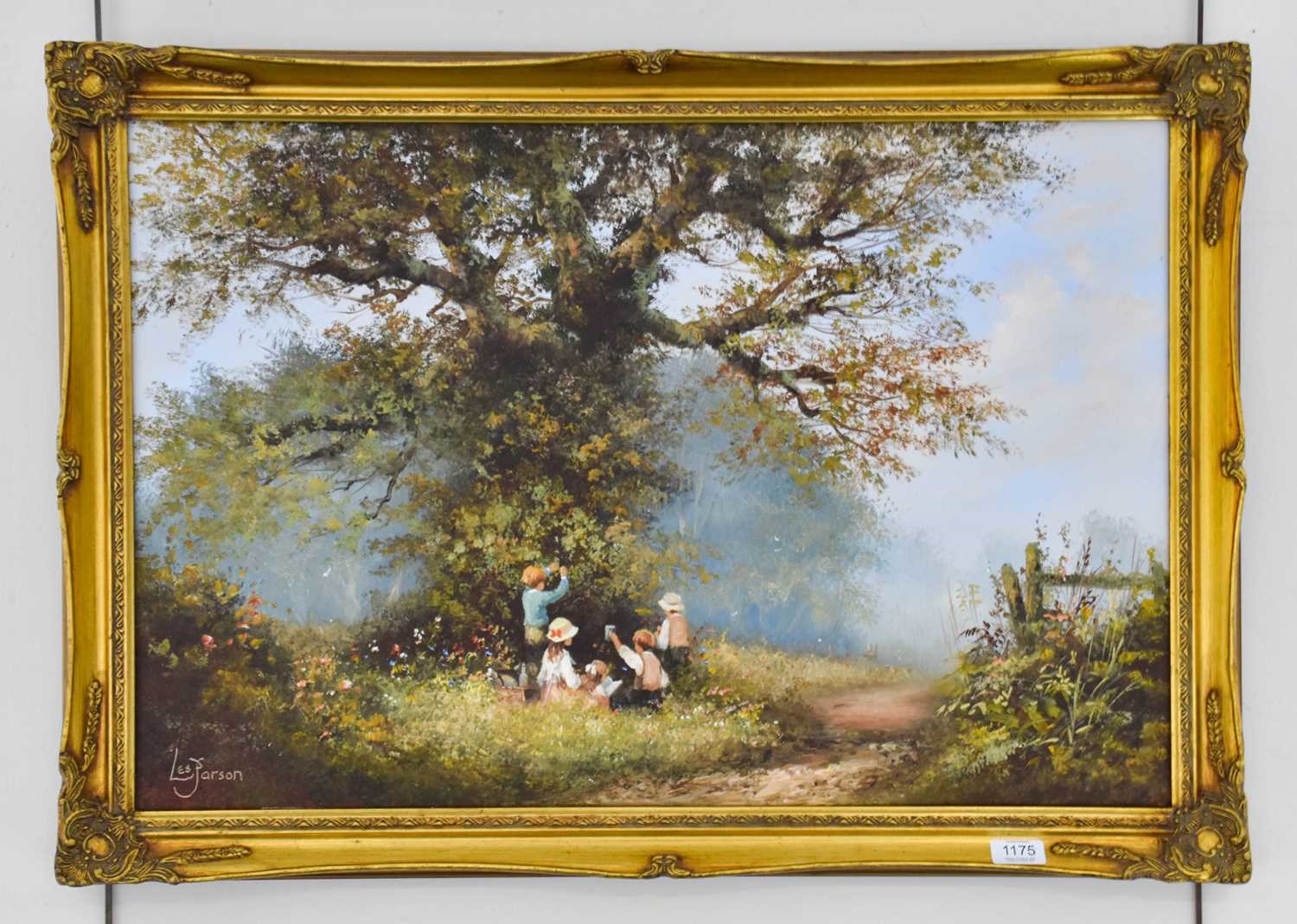 Les Parson | Children picnicing beneath a large tree | MutualArt