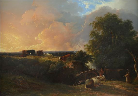 John Frederick Tennant | Landscape with a gypsy encampment at dusk ...
