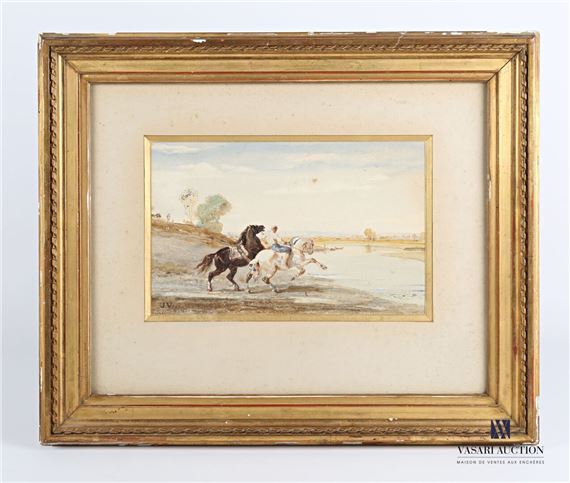 Jules Jacques Veyrassat | The rider with two spirited horses | MutualArt