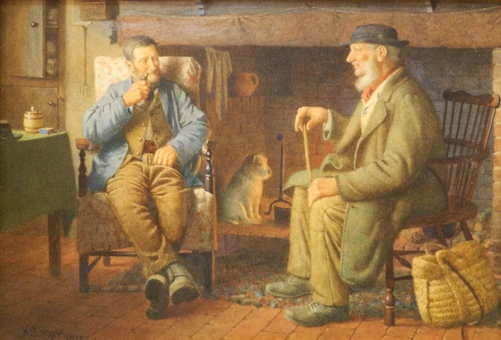 Henry Edward Spernon Tozer | Gents By Fire with Dog (1929) | MutualArt
