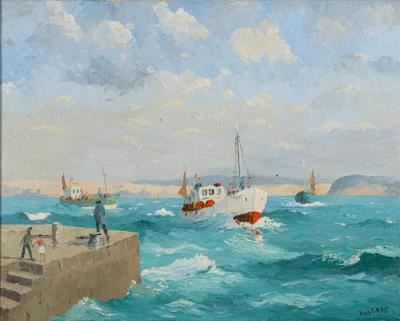 Hugh Edward Ridge | 1976] - Cornish Trawlers Off A Harbour Wall (1899 ...