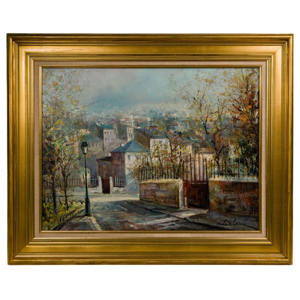 Lucien Delarue | French cityscape depicting a view through a tree-lined ...