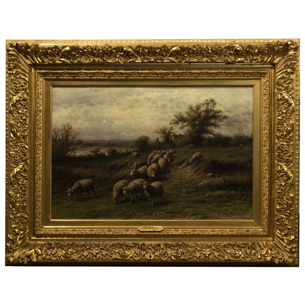George Riecke | Academic-style pastoral landscape including a shepherd ...