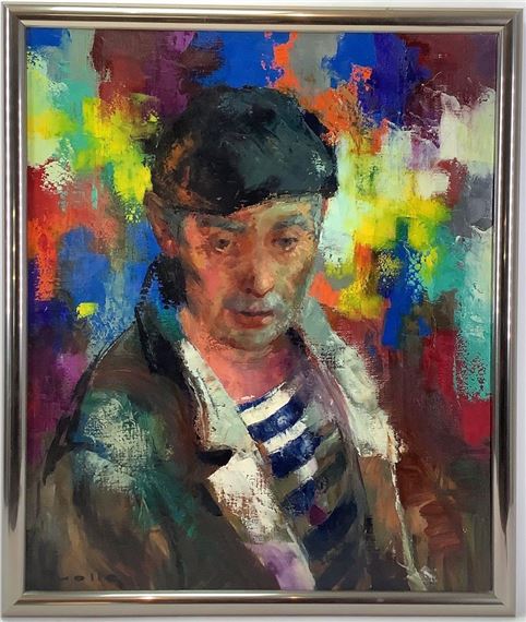 Lucien Ruolle | Modernist portrait of a man wearing a beret | MutualArt