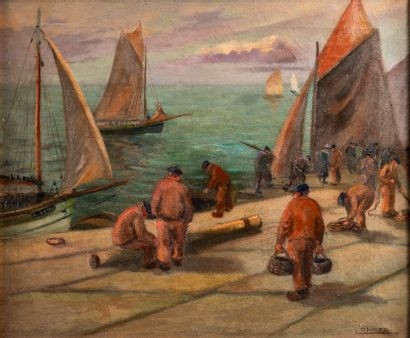 Louis Chazal | Breton fishermen on the quay of Concarneau | MutualArt