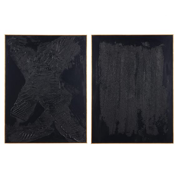 Ron Goins | Pair of Black-on-Black Abstract Paintings | MutualArt