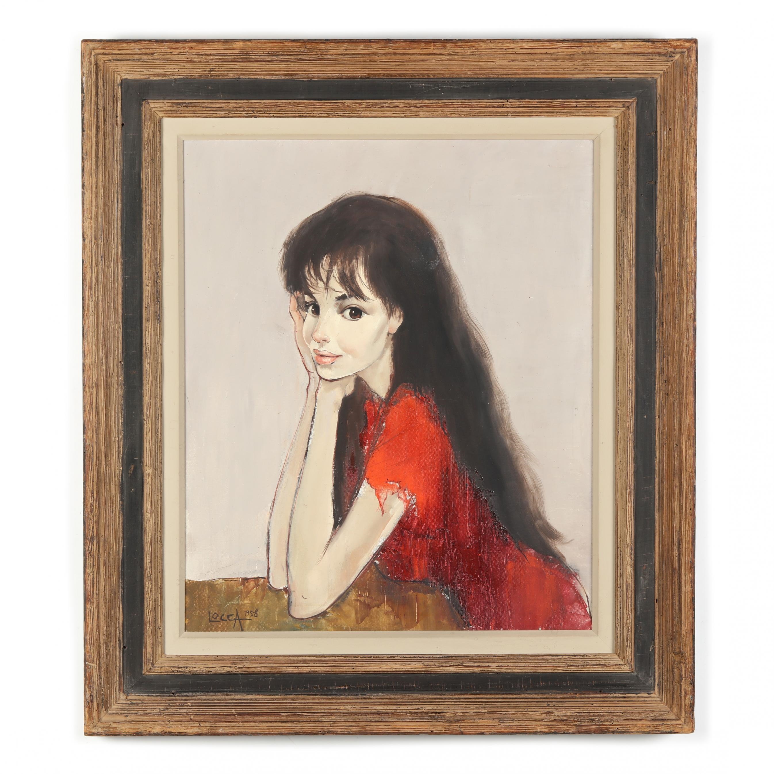 Bernard Locca | Young Woman in Red (1958) | MutualArt