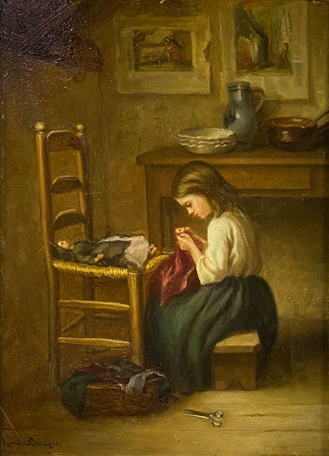 Pauline Elise Léonide Bourges | Making a doll's dress | MutualArt