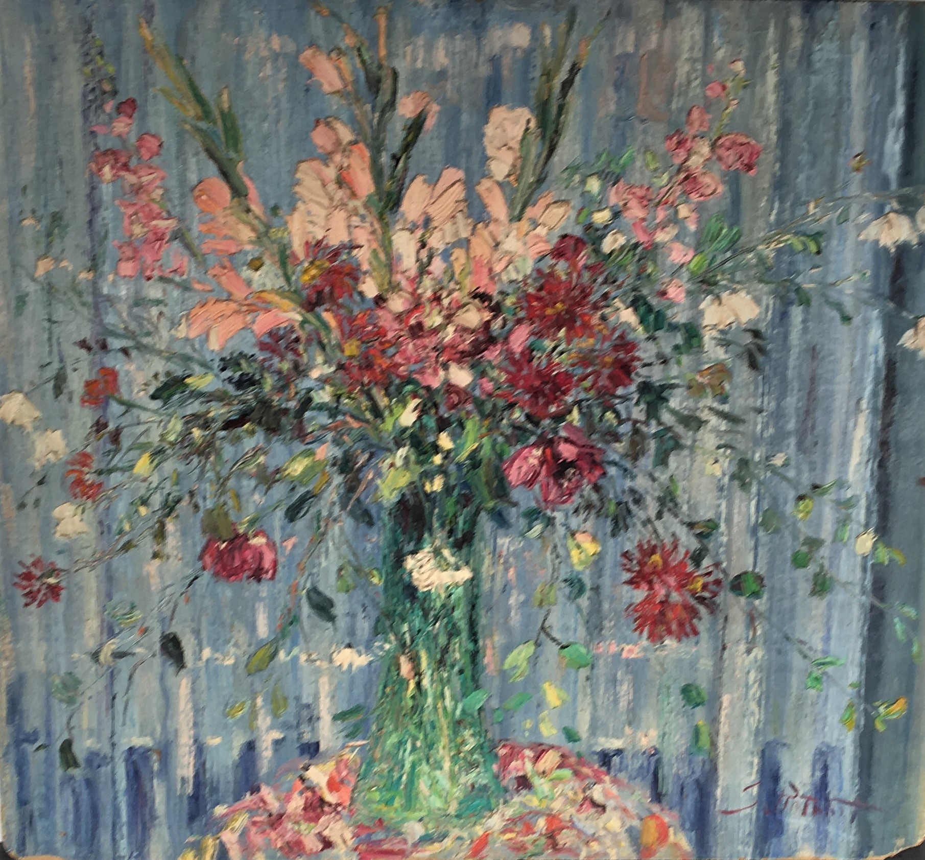 Samuel Rothbort | Pink Gladiolas in a Tall Green Vase | MutualArt