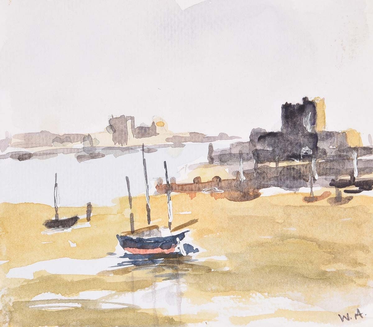 William Adair | FISHING BOATS BY A CASTLE | MutualArt