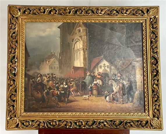 French School, 19th Century | Animated scene in front of a church ...