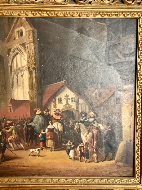 French School, 19th Century | Animated scene in front of a church ...