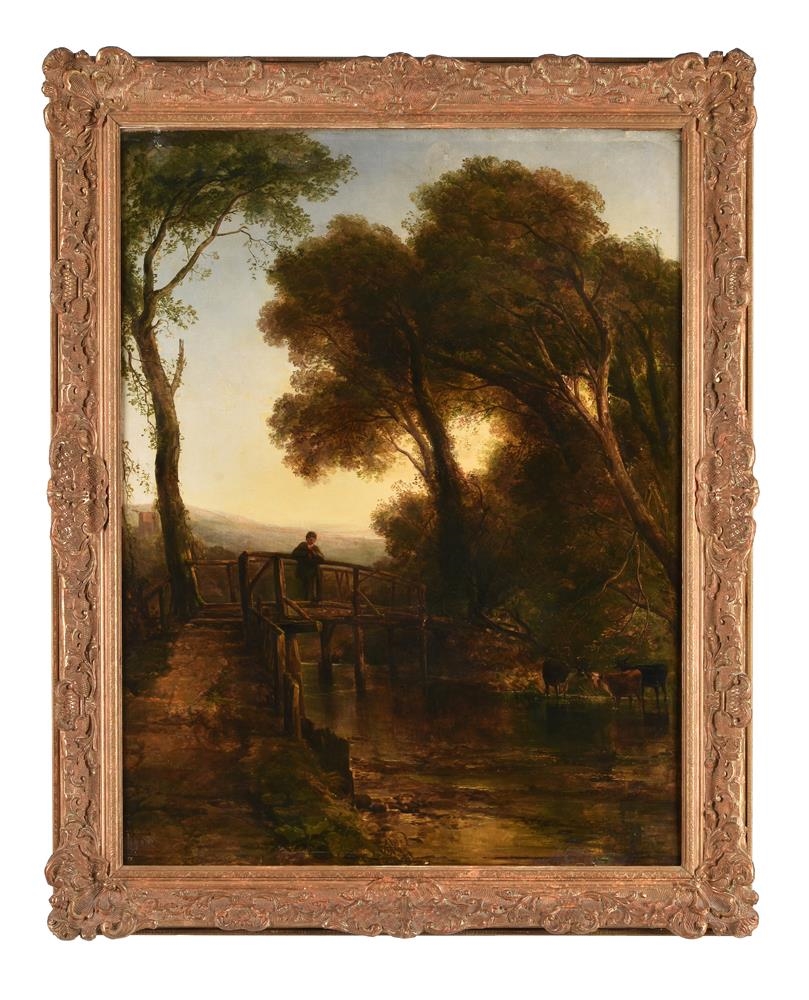 Thomas Creswick | Figure on a bridge in a landscape (1844) | MutualArt