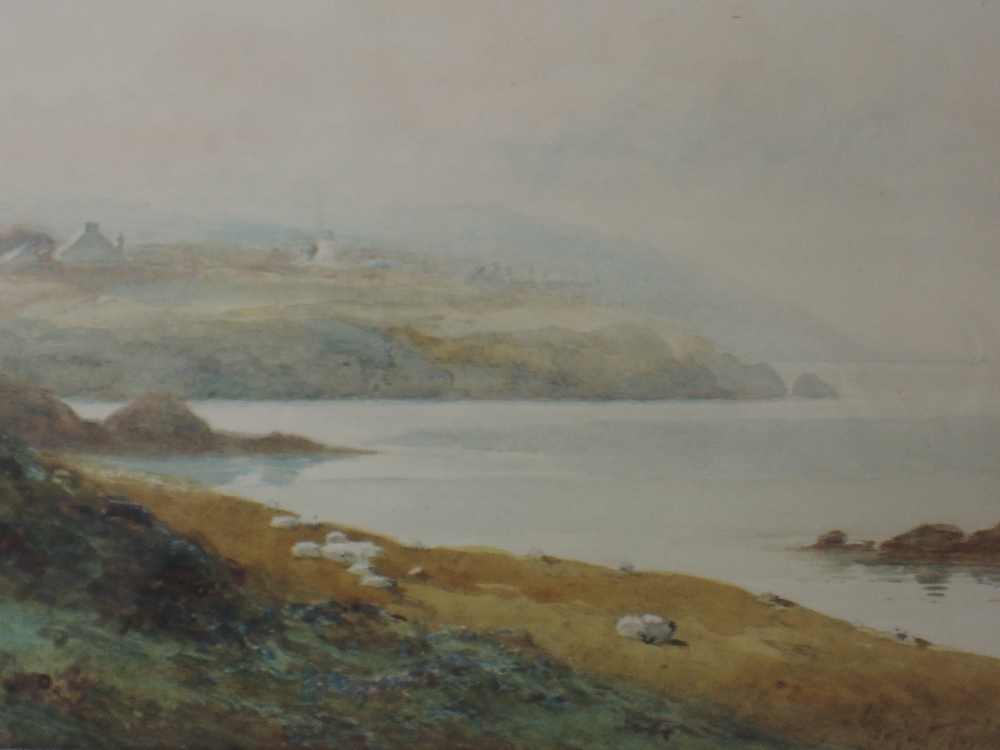 Albert Pollitt | Rocky coastal cove with distant boats (1912) | MutualArt