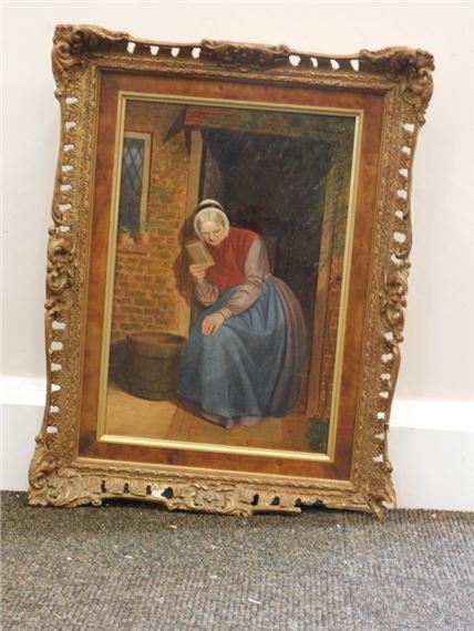 Charles Ashmore | Elderly lady reading in a doorway | MutualArt