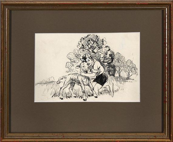 Rhys Williams | Rodney Cuddles a Lamb (1945) | MutualArt