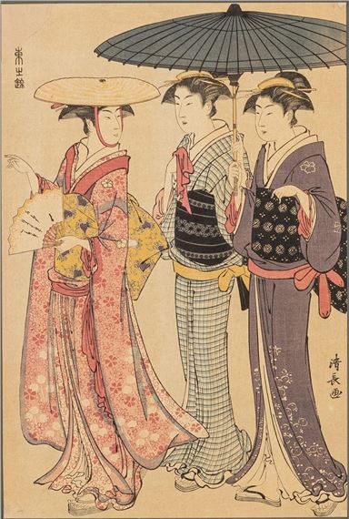 Torii Kiyonaga | a Japanese woodblock print of three courtesans | MutualArt
