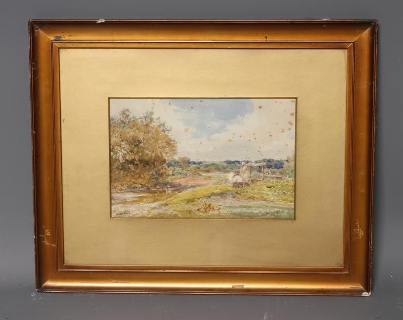 Claude Hayes | Rural Scene with Couple on a River Bank | MutualArt