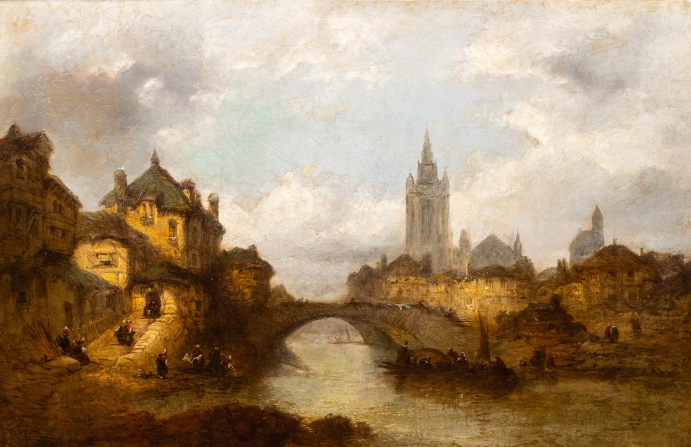 Howard Pyle | View on a city at the banks of a river | MutualArt